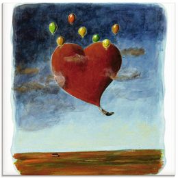 Artland Glasbild &raquo;Fliegendes Herz&laquo; Herzen 1 Stk. tlg. in verschiedenen Gr&ouml;&szlig;en blau B/H/T: 50cm x 50cm, Glasbild Herzen quadratisch, 1 Stk.