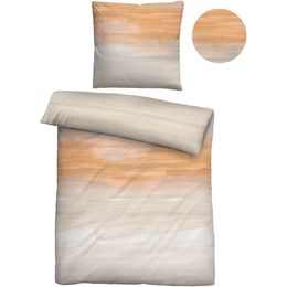 Biberna Bettw&auml;sche &raquo;Adam&laquo; 2 Stk. 100% Baumwolle, b&uuml;gelfrei, mit Rei&szlig;verschluss, ganzj&auml;hrig einsetzbar beige Soft-Seersucker, Obermaterial: 100% Baumwolle B/L: