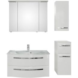 Badm&ouml;bel-Set &raquo;Serie 4005, vormontiert, Glaswaschbecken, Spiegelschrank&laquo; Set, 5 Stk. tlg. wei&szlig; Holzwerkstoff Einheitsgr&ouml;&szlig;e