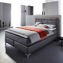 Home Affaire Boxspringbett &raquo;Coos&laquo; mit besonderer Steppung im Kopfteil, 3 Matratzenarten, 2 H&auml;rtegrade grau Bezug Topper 100% Polyester;Kunstleder 