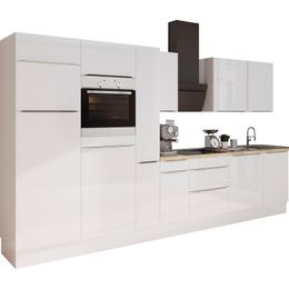KOCHSTATION K&uuml;chenzeile &raquo;KS-Aken&laquo; Breite 360 cm, wahlweise mit E-Ger&auml;ten, mit Arbeitsplatte 38 mm stark wei&szlig; B/H/T: 360cm x 212cm x 60cm, ohne E-