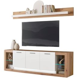 Home Affaire Wohnwand &raquo;Brixen, moderne Anbauwand, Wohnzimmer-Set, Eiche Evoke Dekor mit Wei&szlig;&laquo; Set, 2 Stk. tlg. wei&szlig; Holzwerkstoff B/H/T: 198cmcm x 