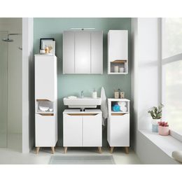 Badm&ouml;bel-Set &raquo;Quickset 5-teilig, Waschbeckenunterschrank mit LED-Spiegelschrank&laquo; 11 Stk. tlg. wei&szlig; Glas, Holzwerkstoff B/H/T: 125cmcm x 33cmcm