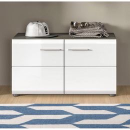 Home Affaire Sitzbank &raquo;Rumba, Breite 80cm, Hochglanz Front, 2 T&uuml;ren, 2 Einlegeb&ouml;den, 4 F&auml;cher&laquo; Schuhbank, Schuhschrank, Flurbank, Flurm&ouml;bel wei&szlig; FSC -