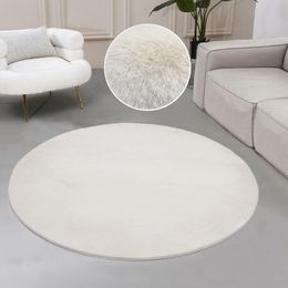 OTTO home Fellteppich &raquo;Balu, Kunstfell Teppich, Modern&laquo; rund 20 mm H&ouml;he Kaninchenfell-Haptik, Langflor, Schlafzimmer, Wohnzimmer, Kinderzimmer beige 