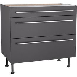 KOCHSTATION Unterschrank &raquo;KS-Bern2&laquo; Breite 90 cm, 1 Schubkasten, 2 Ausz&uuml;ge grau Holzwerkstoff B/H/T: 90cm x 87cm x 58,4cm, Schubladen: 3 Stk.