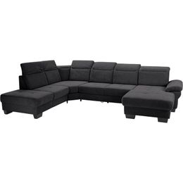 OTTO home Wohnlandschaft &raquo;Cornwall U-Form&laquo; inkl. Sitztiefenverstellung, wahlweise mit Schlaffunktion schwarz Struktur fein (100% Polyester);Luxus-