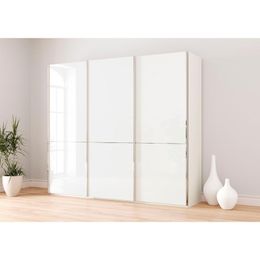 Musterring Schwebet&uuml;renschrank &raquo;Imola W&laquo; inkl. Einlegeb&ouml;den und Kleiderstangen, mit Glast&uuml;ren und Aufleistungen wei&szlig; Floatglas, Holzwerkstoff B/H/T: 246,3cm x 