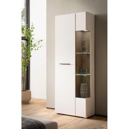 Home Affaire Vitrine &raquo;Salerno Hochschrank, Glasvitrine, Wei&szlig; mit Eiche Evoke Dekor, modern.&laquo; Metallgriffe, ausreichend Stauraum, vielseitig einsetzbar