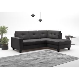 OTTO home Ecksofa &raquo;Varese&laquo; wahlweise mit Schlaffunktion und Bettkasten schwarz B/H/T: 226cm x 91cm x 170cm, NaturLEDER Stoff, Ottomane rechts, ohne 