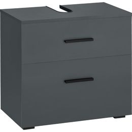 Welltime Waschbeckenunterschrank &raquo;Skara&laquo; mit Klappe und Schubkasten, schwarze Griffe, Breite 60 cm, H&ouml;he 55 cm grau Holzwerkstoff anthrazit/R&uuml;ckwand 
