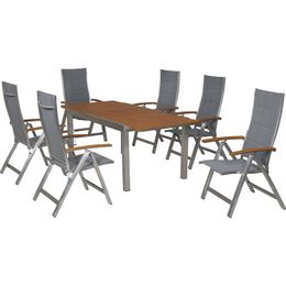 Merxx Garten-Essgruppe &raquo;San Remo&laquo; Set, 7 tlg. inkl. 6 Klappsessel, 1 Ausziehtisch grau Aluminium, Kunststoff, Polyester B/H/T: 60cm x 117cm x 70,5cm