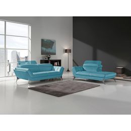 Egoitaliano Polstergarnitur &raquo;Sueli&laquo; Set, bestehend aus Sofa und Recamiere, Kopfteilverstellung, Bezug Leder blau Leder &raquo;BULL&laquo; (echtes Rindsleder). Geschliffenes, 