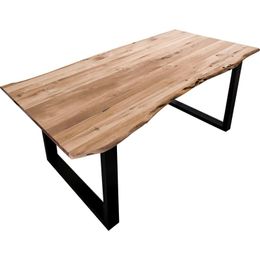 Sit Baumkantentisch &raquo;Dijon aus Massivholz mit Baumkante & trendigem Kufengestell&laquo; 56 mm starke Tischplatte mit Baumkante wie gewachsen schwarz B/H/T: 