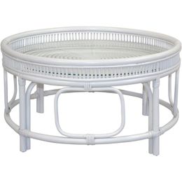HOFMANN LIVING AND MORE Couchtisch Rattan-Couchtisch mit oder ohne Glasplatte lieferbar wei&szlig; B/H/T: 75cm x 41cm x 75cm