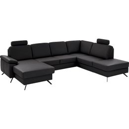 Die PlanBar Wohnlandschaft &raquo;PN-EM15047 U-Form, mit Kopfst&uuml;tzen&laquo; Echtleder, wahlweise mit Schlaffunktion u. Stauraum schwarz B/H/T: 309cm x 104cm x 