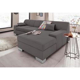 DOMO collection Ecksofa &raquo;Bero, elegant und zeitlos, flache Armlehnen, Breite 268cm L-Form&laquo; fester Sitzkomfort, wahlweise mit Bettfunktion schwarz 