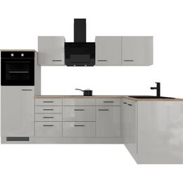 Flex-Well K&uuml;che &raquo;Lund&laquo; wahlweise mit E-Ger&auml;ten, Stellbreite 280x170 cm grau B/H/T: 280,17cm x 200cm x 60cm,mit E-Ger&auml;ten -mit Kopffreihaube und schwarzer Sp&uuml;le