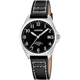 Calypso Watches Damen Calypso Watches Quarzuhr &raquo;Basic&laquo; Armbanduhr, Damenuhr, Lederarmband, analog, Tag schwarz Einheitsgr&ouml;&szlig;e