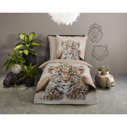 Good Morning Kinderbettw&auml;sche &raquo;Simo&laquo; 2 Stk. Baumwolle, Renforc&eacute;, Wendeoptik, Kind, Tiger, Welpe beige Renforc&eacute;, Obermaterial: 100% Baumwolle B/L: 