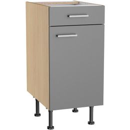 KOCHSTATION Unterschrank &raquo;KS-Lucy&laquo; Breite 40 cm, h&ouml;henverstellbare F&uuml;&szlig;e, Soft-Close grau Eiche hell, B/H/T: 40cm x 87cm x 58,1cm, Schubladen: 1 Stk. 