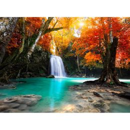 papermoon Fototapete &raquo;Deep Forest Waterfall&laquo; glatt bunt Vlies B/L: 2,5m x 1,86m, Bahnen: 5 Stk.