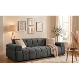 Home Affaire 3-Sitzer &raquo;LYOTH Design-Sofa, moderne Steppung, Breite 220 cm&laquo; mit Wellenunterfederung, gem&uuml;tlich und modern, komfortables Sitzgef&uuml;hl grau