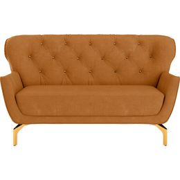 Sit & More sit&more 2-Sitzer &raquo;Orient 3&laquo; inkl. 2 Zierkissen mit Strass-Stein, goldfarbene Metallf&uuml;&szlig;e gelb 100% Polyester B/H/T: 153cm x 89cm x 88cm, Struktur