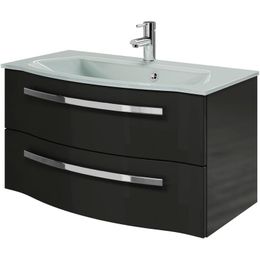 Waschtisch &raquo;Serie 4005 Glas-Waschtisch mit Unterschrank, 92 cm breit&laquo; Waschplatz mit 2 Schubladen, Badm&ouml;bel-Set mit Waschtisch grau B/H/T: 92cm x 