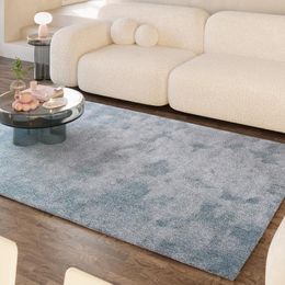 Teppich &raquo;Sienna&laquo; rechteckig 20 mm H&ouml;he Hochflor, Microfaser, uni, weich & kuschelig, Wohnzimmer, Schlafzimmer blau Polyester B : 70cm 1 Stk., 20mm, L: