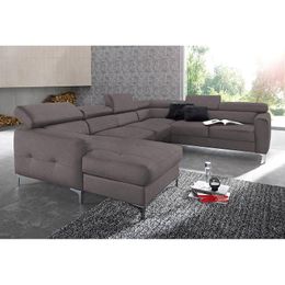 COTTA Wohnlandschaft &raquo;Sammy U-Form, B: 304 cm&laquo; Kopfteilverstellung, optional Schlaffunktion & Bettkasten grau NaturLEDER , die R&uuml;ckseite ist mit 