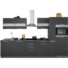 KOCHSTATION K&uuml;chenzeile &raquo;KS-Luhe&laquo; 330 cm breit, wahlweise mit oder ohne E-Ger&auml;ten, gefr&auml;ste MDF-Fronten grau B/H/T: 330cm x 60cm, ohne E-Ger&auml;te
