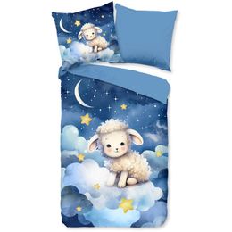 PURE luxury collection Kinderbettw&auml;sche &raquo;Sheepy&laquo; 2 Stk. Mikrofaser, 135x200, 2 Teilig, Wendeoptik, Kind, Schaf, Weltall blau Microfaser, Obermaterial: