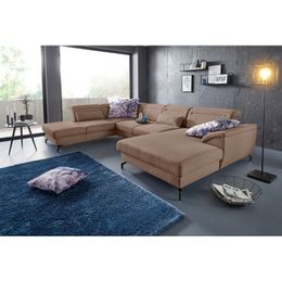 Sit & More sit&more Wohnlandschaft &raquo;Percy U-Form&laquo; 12 cm Fu&szlig;h&ouml;he, Sitztiefenverstellung, wahlweise in 2 Fu&szlig;farben beige B/H/T: 343cm x 77cm x 235cm, Feinstruktur,
