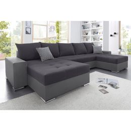 Collection AB Wohnlandschaft &raquo;Josy XXL U-Form, B: 333 cm, mit 2 Recamieren 77 & 97 cm&laquo; Schlaffunktion, Bettkasten & 2 Zierkissen, Federkern grau 