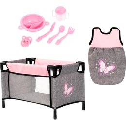 BAYER Puppenbett &raquo;Puppen-Reisebett-Set&laquo; inklusive Schlafsack, Teller, Trinkbecher, Besteck und Schnuller Einheitsgr&ouml;&szlig;e Puppenbett