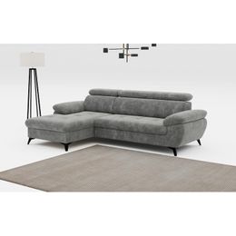 COTTA Ecksofa &raquo;Hudson L-Form, B: 261 cm&laquo; mit Kopfteilverstellung, optional Schlaffunktion & Bettkasten grau B/H/T: 261cm x 100cm x 166cm, Struktur 