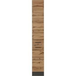 KOCHSTATION Apothekerschrank &raquo;KS-Trier&laquo; 30 cm breit, 200 cm hoch, mit 2 Ausz&uuml;gen und 5 Ablagen braun MDF grafit, B/H/T: 30cm x 200cm x 60cm