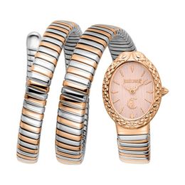 JUST cavalli time Damen Quarzuhr &raquo;Signature Snake&laquo; Armbanduhr, Damenuhr, Edelstahlarmband, analog, Kristallsteine rosa Einheitsgr&ouml;&szlig;e