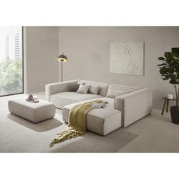 LeGer Home by Lena Gercke Ecksofa &raquo;PIARA XXL Struktur, L-Form, Schlaffunktion&laquo; Hocker stellbar zum Schlafsofa (Krokodilverbinder), tiefe Sitzfl&auml;che 