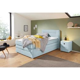 Jockenh&ouml;fer Boxspringbett &raquo;Carmen&laquo; mit Bettkasten und Topper, erh&auml;ltlich in 120 & 140cm Breite gr&uuml;n Strukturstoff, Liegefl&auml;che B/L: 120cm x 200cm, H2 + H2, 