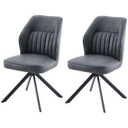 Hela 4-Fu&szlig;stuhl &raquo;PRIZZI&laquo; (Set) 2 Stk.4-Fu&szlig;, 360&deg; drehbar, Gestell oval, gepolstert, Lederoptik grau Metall, Polyester, Stoff B/H/T: 51cm x 92cm x 64cm