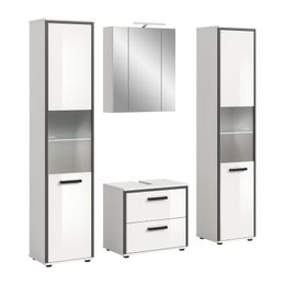 Welltime Badm&ouml;bel-Set &raquo;KAJO, 4-tlg. Badkombination, wei&szlig; hochglanz inkl.Beleuchtung&laquo; Set, Set, best. aus: 2 Hochschr&auml;nken,WBU,Spiegelschrank,