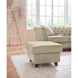 Home Affaire Polsterhocker &raquo;Reims&laquo; echte Chesterfield-Knopfheftung, Samtoptik mich changierender Optik beige B/H/T: 57cm x 45cm x 50cm, NaturLEDER