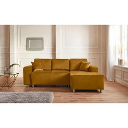 Home Affaire Ecksofa &raquo;Gy&ouml;r&laquo; L-Form, wahlweise mit Bettfunktion und Bettkasten incl. 2 Zierkissen gold Microfaser (100% Polyester);Luxus-Microfaser 