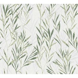 Livingwalls living walls Vliestapete &raquo;Flavour&laquo; floral gebl&uuml;mt leicht strukturiert Tapete Blumen Tapeten Wohnzimmer Schlafzimmer K&uuml;che modern Design B&uuml;ro gr&uuml;n 