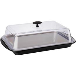 APS Buffet-Vitrine &raquo;Thermo Tablett Set&laquo; mit Haube, 43x29 cm, inkl. K&uuml;hlakkus schwarz Edelstahl, Kunststoff B/H/L: 43cm x 14cm x 29cm