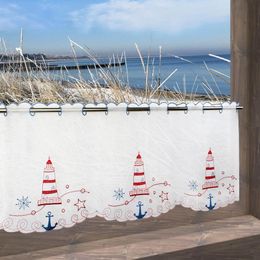 Delindo Lifestyle Scheibengardine &raquo;Roter Leuchtturm&laquo; Stangendurchzug 1 Stk. tlg. mit Stangendurchzug f&uuml;r die K&uuml;che wei&szlig; Voile, Polyester 45cm, Stangendurchzug, 115cm