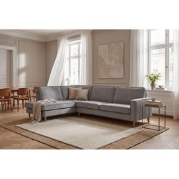 OTTO home Ecksofa &raquo;Pinto Skandi, 290 cm, Chenille, Struktur, Ottomane links / rechts&laquo; mit Keder, Massivholzf&uuml;&szlig;e Eiche ger&auml;uchert, Wellenunterfederung 