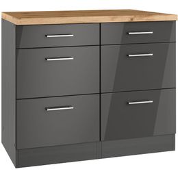 KOCHSTATION Unterschrank &raquo;KS-Milan&laquo; Auszugschrank 100 cm, matte oder hochgl&auml;nzende Fronten grau MDF grafitgrau, B/H/T: 100cm x 86cm x 60cm, Schubladen